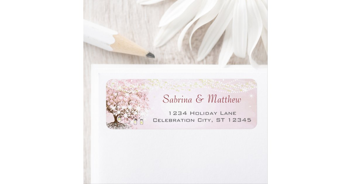 Elegant Pink Heart Leaf Tree Return Address Label | Zazzle