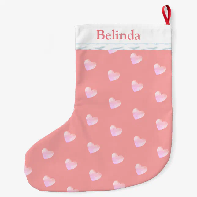 Elegant Pink Heart Pattern Large Christmas Stocking | Zazzle