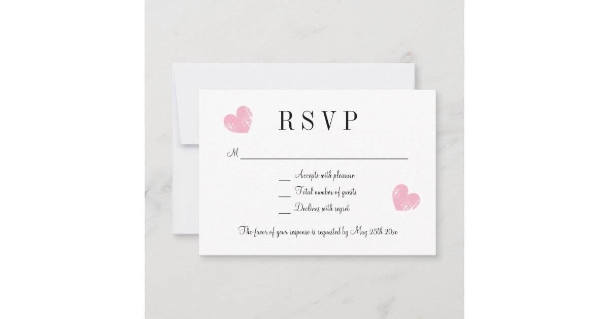 Elegant pink heart RSVP wedding response cards | Zazzle
