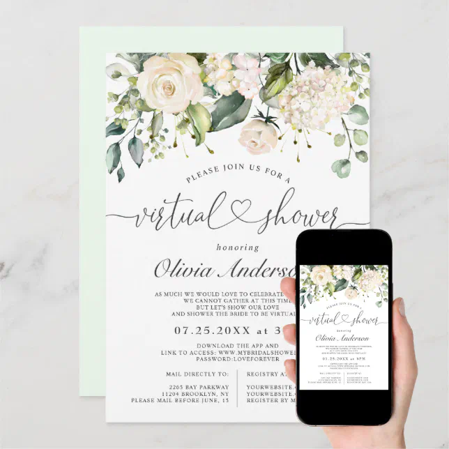 Elegant Pink Hydrangea Roses virtual Bridal Shower Invitation | Zazzle