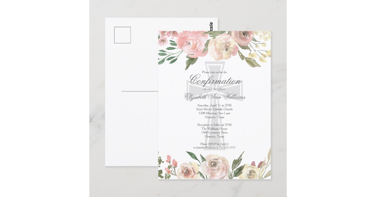 Elegant Pink Ivory Floral Religious Confirmation Postcard | Zazzle