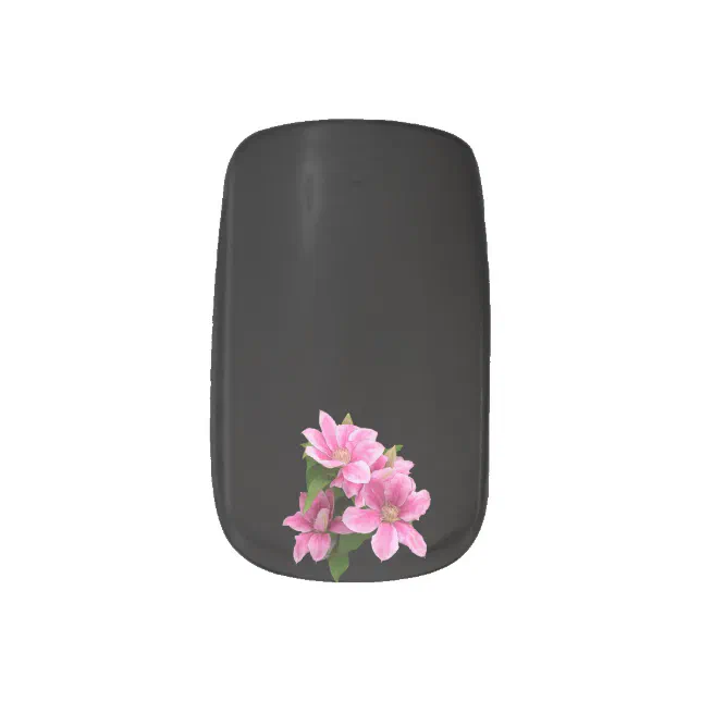 Elegant pink Japanese flower on black background Minx Nail Art | Zazzle