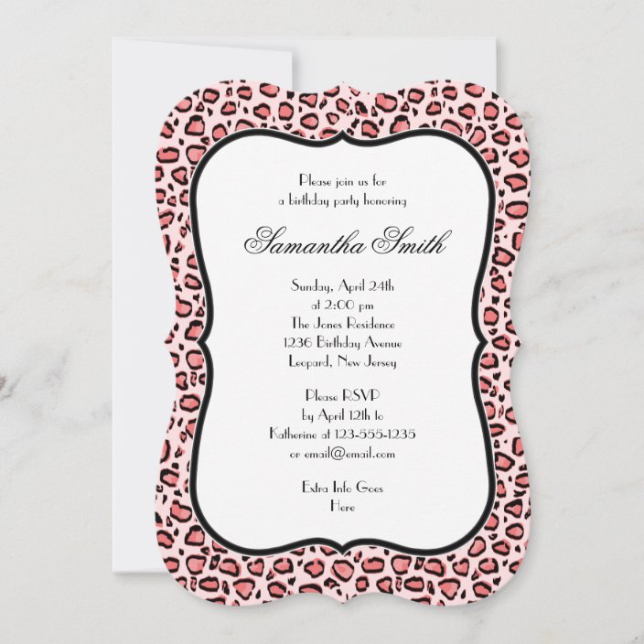 Elegant Pink Leopard Animal Print Birthday Party Invitation | Zazzle.com