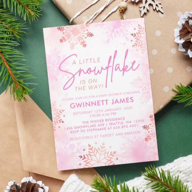 Elegant Pink Little Snowflake Baby Shower Invitation | Zazzle