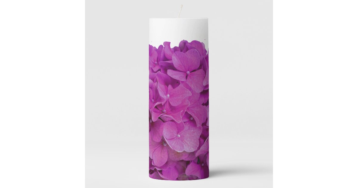 Elegant pink magenta floral hydrangeas roses pillar candle | Zazzle