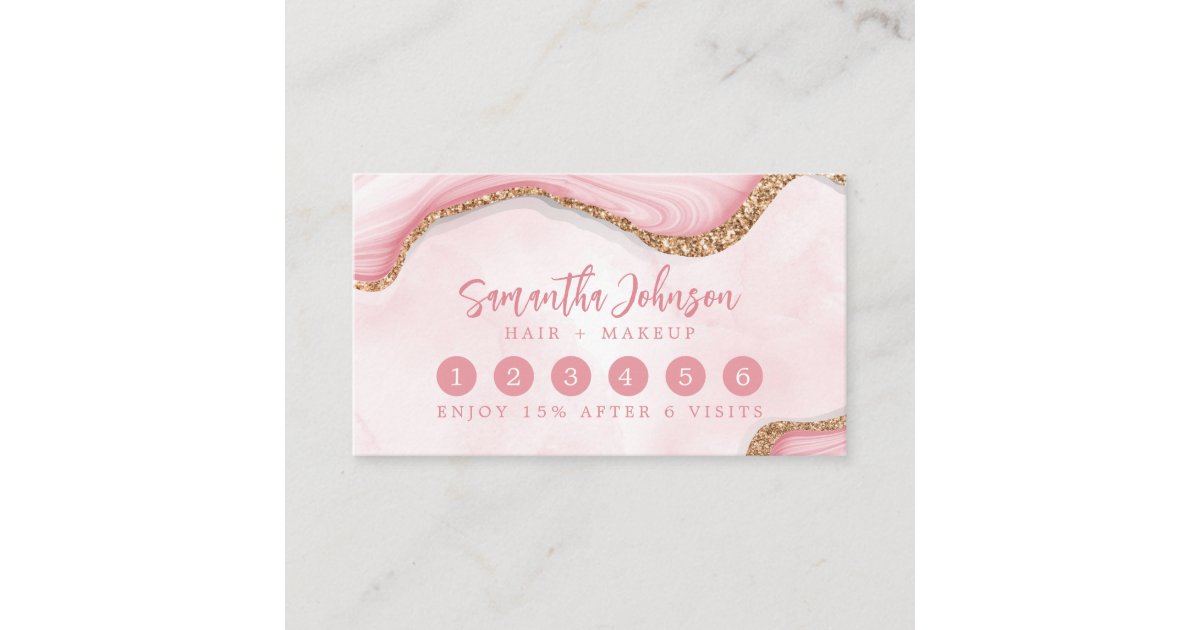 Elegant Pink Marble Swirl Watercolor Gold Glitter Loyalty Card | Zazzle