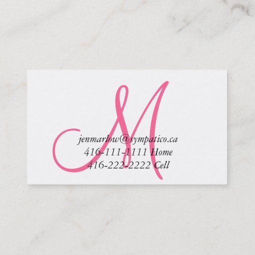 Elegant Pink Monogram Custom Mommy Calling Card | Zazzle