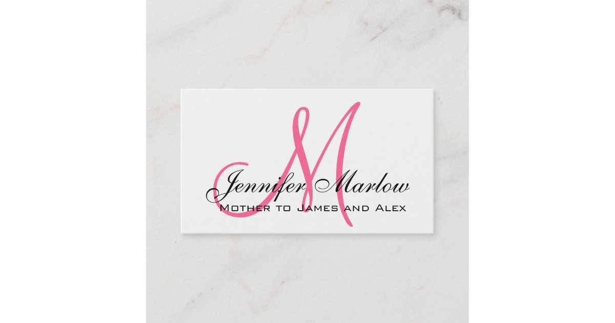 Elegant Pink Monogram Custom Mommy Calling Card | Zazzle