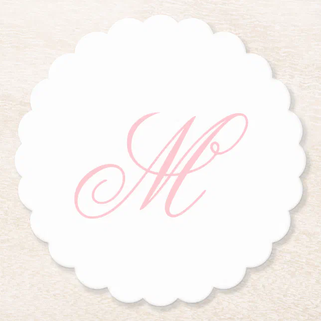 Elegant Pink Monogram Initial Paper Coaster | Zazzle