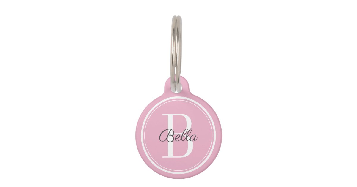 Elegant Pink Monogram Pet ID Tag | Zazzle