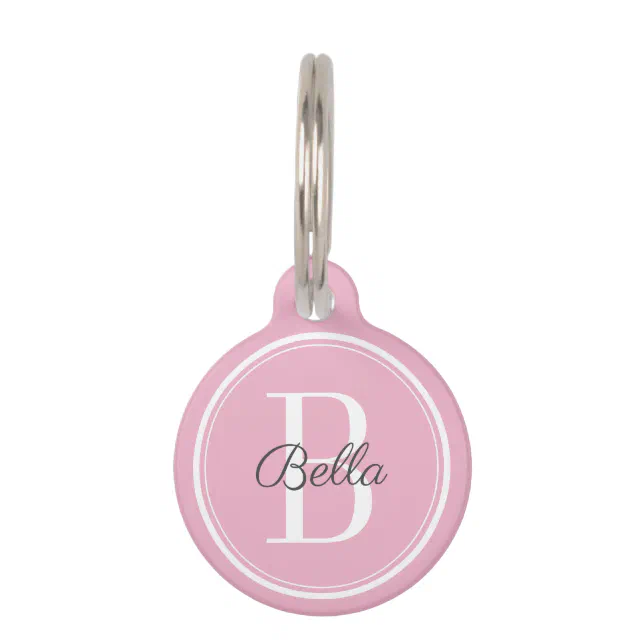 Elegant Pink Monogram Pet ID Tag | Zazzle