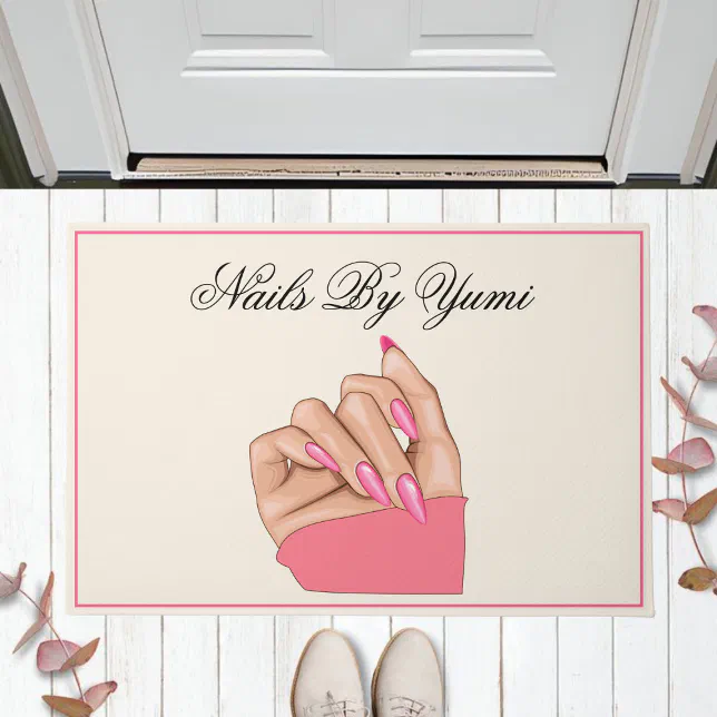 Elegant Pink Nails Beauty Salon Welcome Promo Doormat | Zazzle