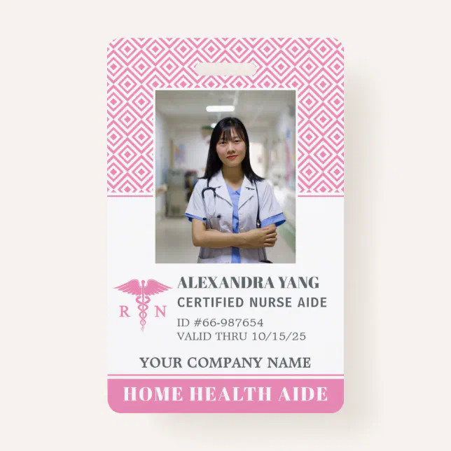 Elegant Pink Nurse Photo Badge | Zazzle