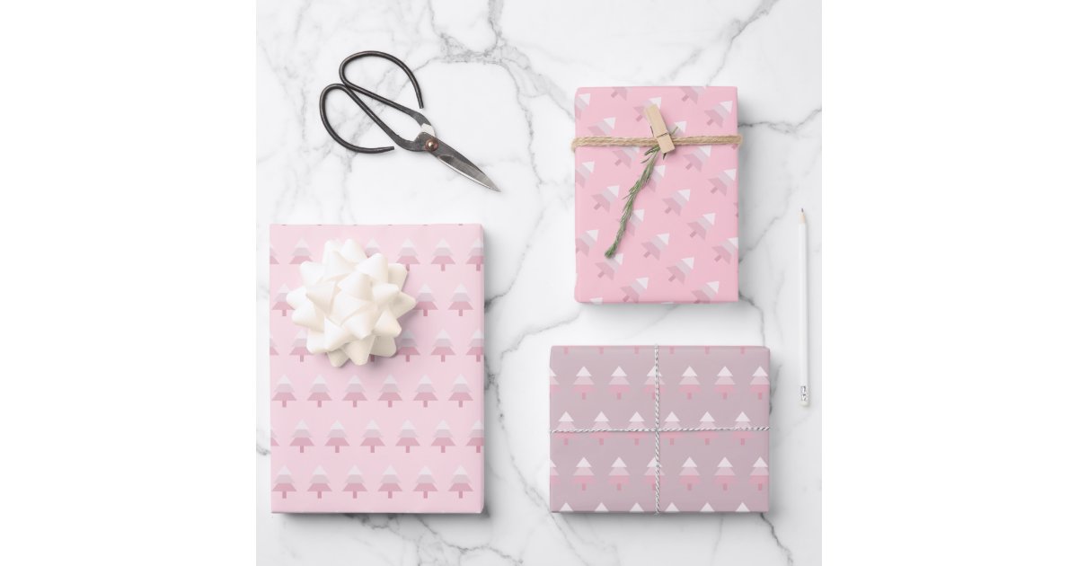 Elegant Pink Ombre Christmas Tree Pattern Wrapping Paper Sheets | Zazzle