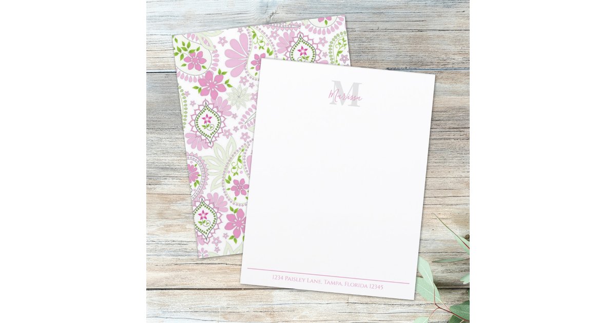 Elegant Pink Paisley Stylish Preppy Monogram | Zazzle