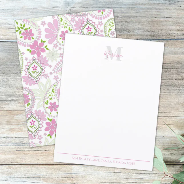 Elegant Pink Paisley Stylish Preppy Monogram | Zazzle