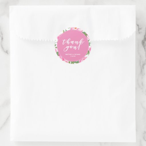 Elegant Pink Peonies Pattern - Thank You Classic Round Sticker | Zazzle