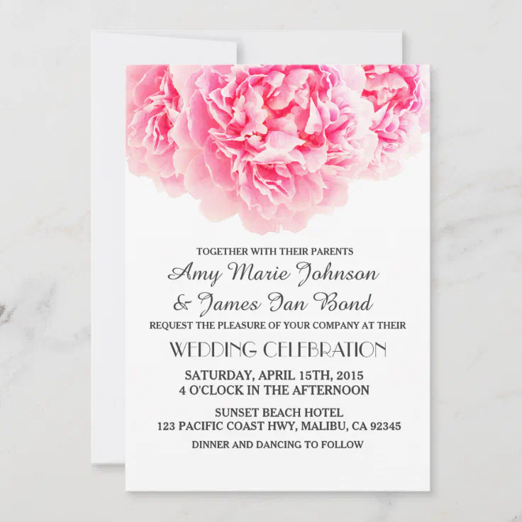 Elegant pink peony wedding invitations peony3 | Zazzle