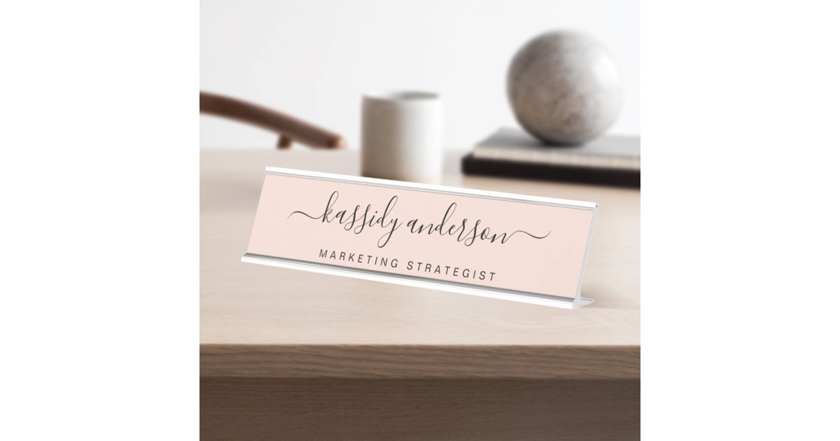 Elegant Pink Personalized Name Script Calligraphy Desk Name Plate | Zazzle