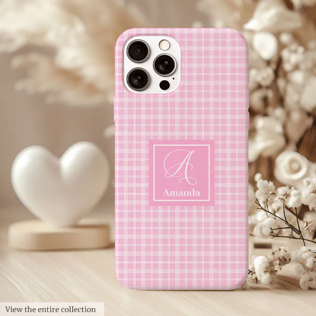 Elegant Pink Plaid Custom Phone Case | Zazzle