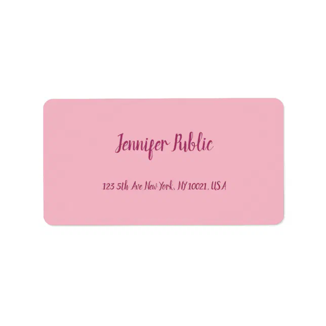 Elegant Pink Plain Handwriting Script Text Modern Label | Zazzle