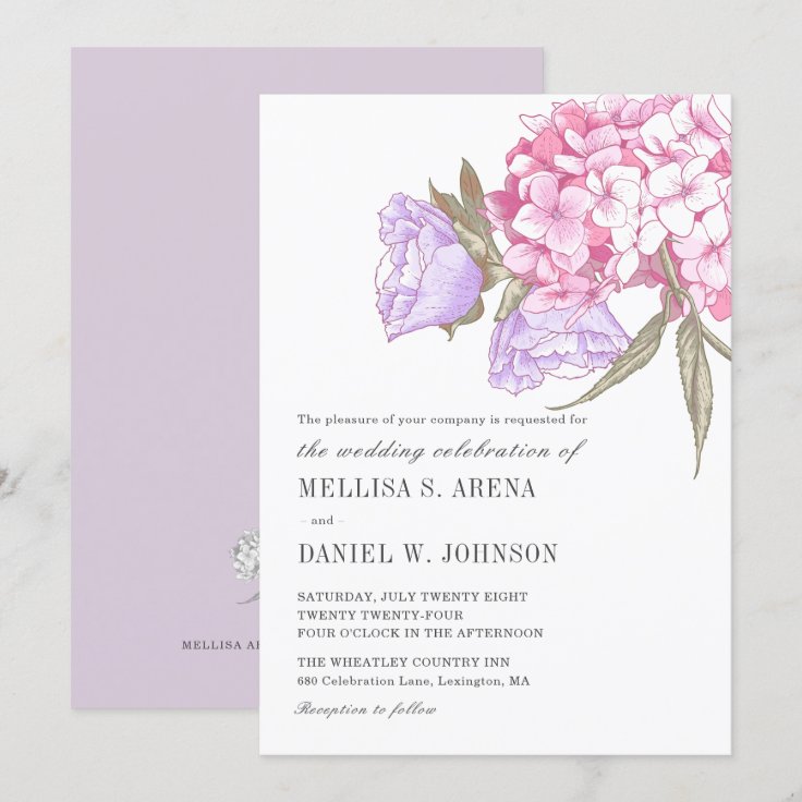 Elegant Pink Purple Floral Wedding Invitation | Zazzle