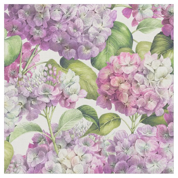 Elegant Purple Lavender Hydrangea Floral Pattern Fabric | Zazzle