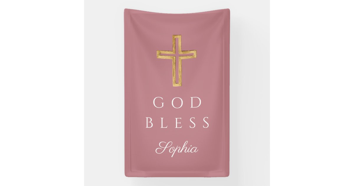 Elegant Pink Religious Cross Girl God Bless Banner | Zazzle