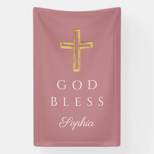 Elegant Pink Religious Cross Girl God Bless Banner | Zazzle