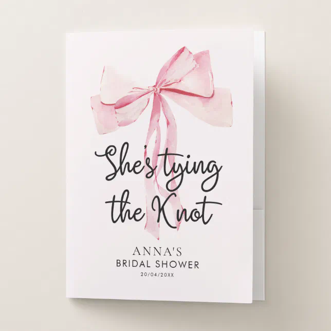 Elegant Pink Ribbon Bridal Shower Pocket Folder | Zazzle