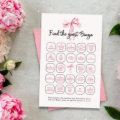Elegant Pink Ribbon Find The Guest Bingo Game | Zazzle