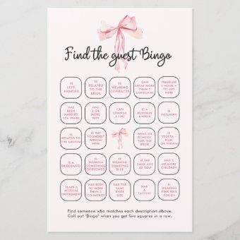 Elegant Pink Ribbon Find The Guest Bingo Game | Zazzle