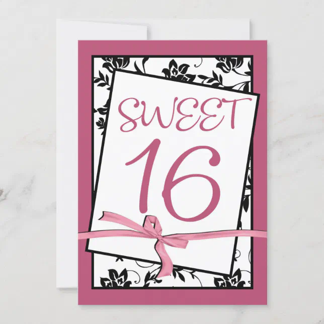 elegant pink ribbon sweet 16 invitation | Zazzle