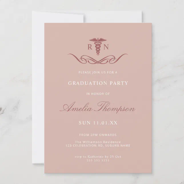 Elegant Pink RN Grad Party Nurse Graduation Invitation | Zazzle
