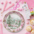 Elegant Pink Rococo Holiday Dining Paper Plates | Zazzle
