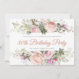 Elegant Pink Rose 80th Birthday Postcard | Zazzle