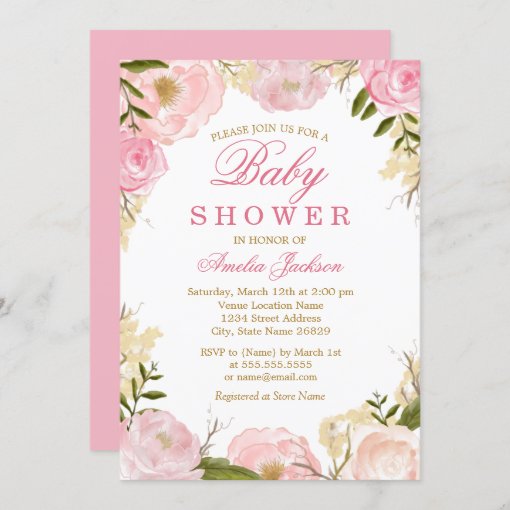 Elegant Pink Rose Baby Shower Invitation | Zazzle
