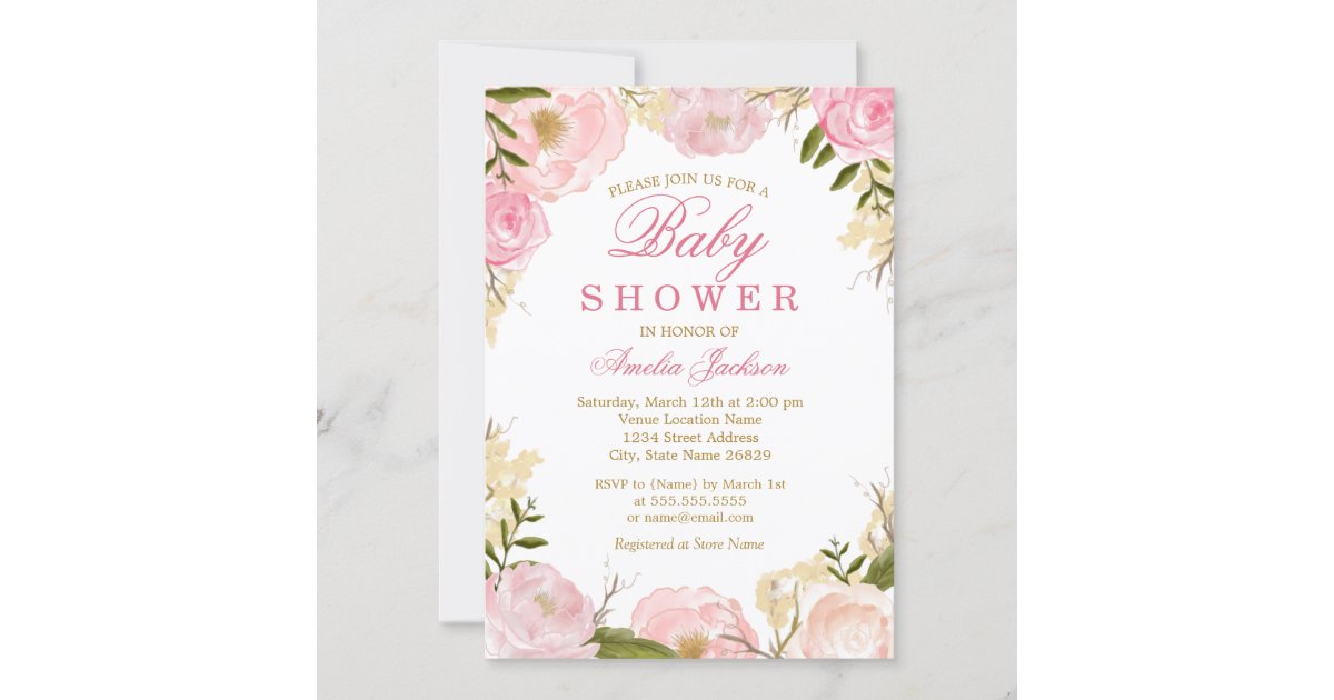 Elegant Pink Rose Baby Shower Invitation | Zazzle