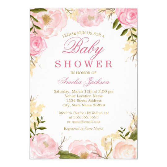 Elegant Pink Rose Baby Shower Invitation | Zazzle.com