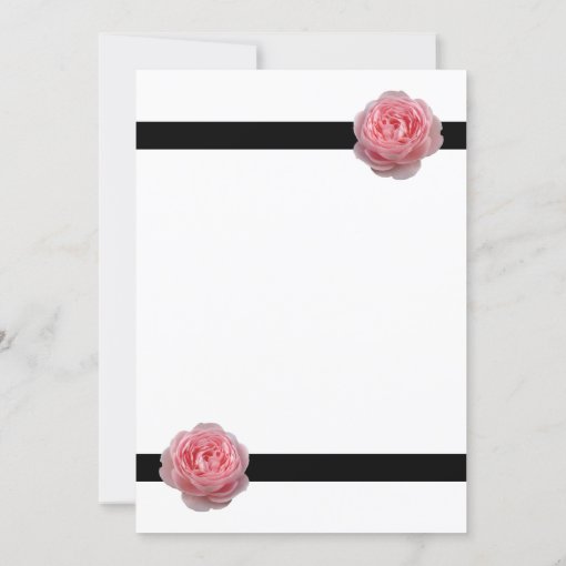 Elegant Pink Rose Black Ribbon Wedding Invitations | Zazzle