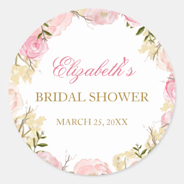 Elegant Pink Rose Bridal Shower Sticker | Zazzle