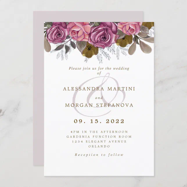 Elegant pink rose floral border script wedding invitation | Zazzle