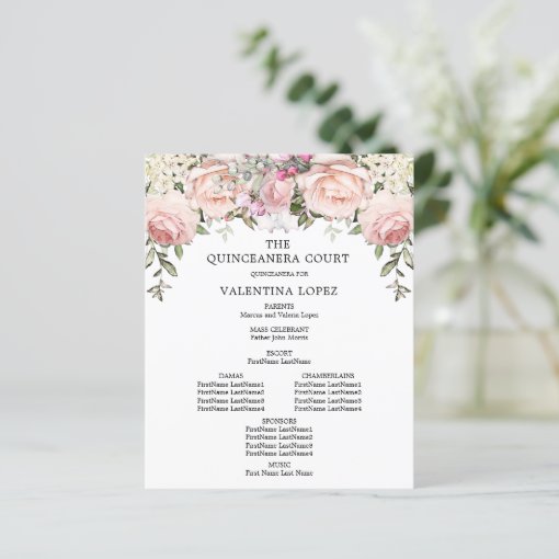 Elegant Pink Rose Floral Quinceanera Program | Zazzle