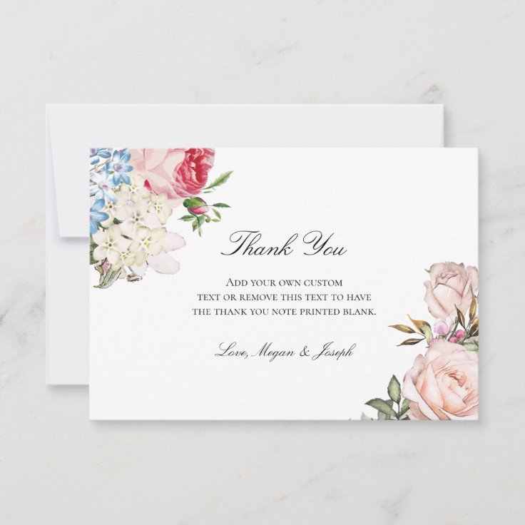 Elegant Pink Rose Floral Thank You Card | Zazzle