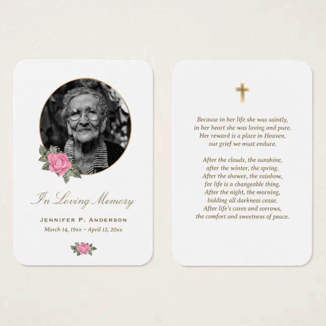 Elegant Pink Rose Gold Floral Memorial Cards | Zazzle