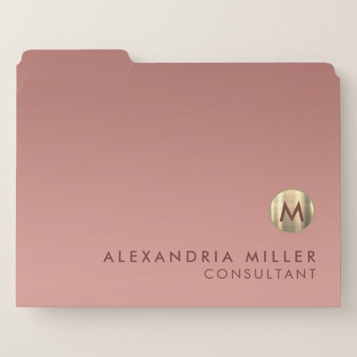 Elegant Pink Rose Gold Monogram File Folder | Zazzle