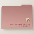 Elegant Pink Rose Gold Monogram File Folder | Zazzle