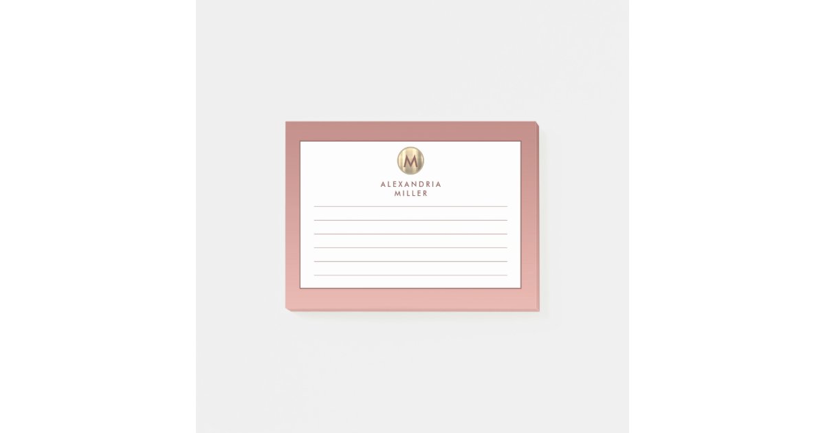 Elegant Pink Rose Gold Monogram Lined Post-it Notes | Zazzle