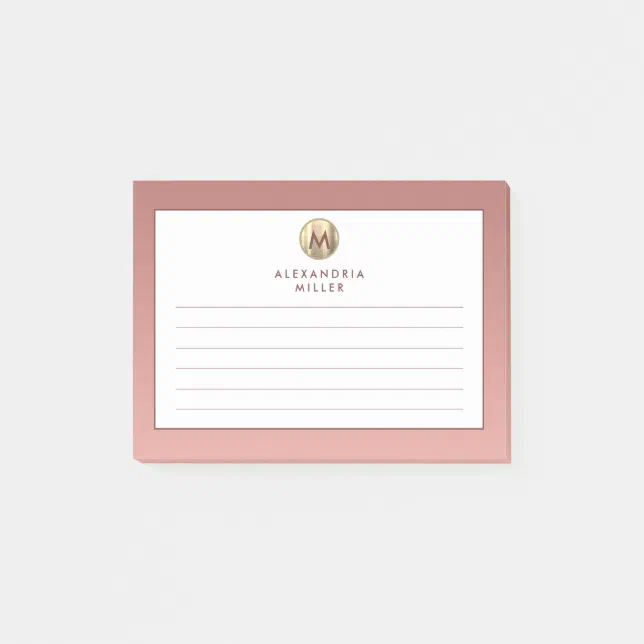 Elegant Pink Rose Gold Monogram Lined Post-it Notes | Zazzle