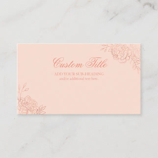 Elegant Pink Rose Gold Sketch Floral Custom Enclosure Card | Zazzle